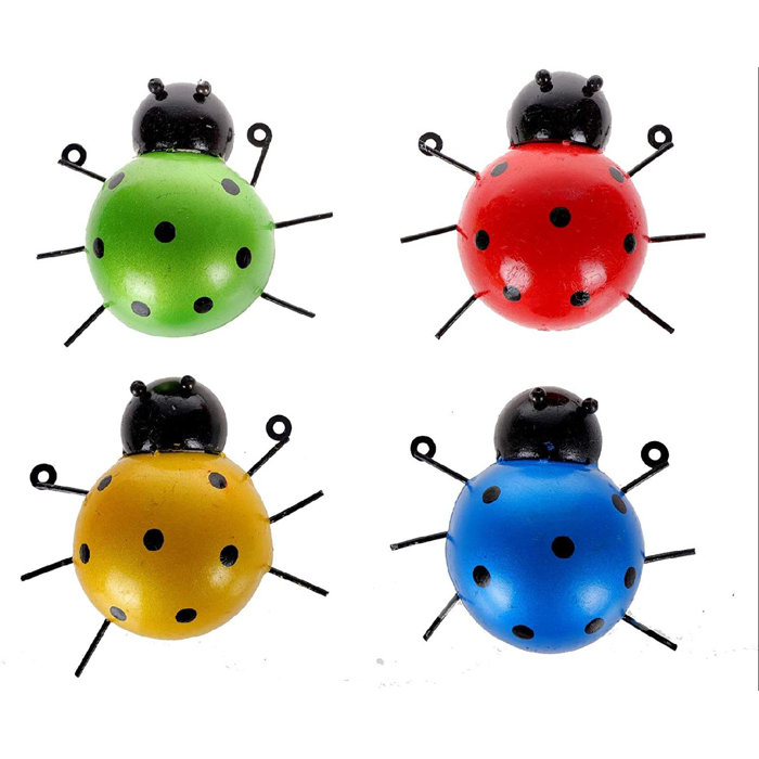 Arlmont & Co. 4 Pack Metal Ladybug Garden Decorations, Colourful ...