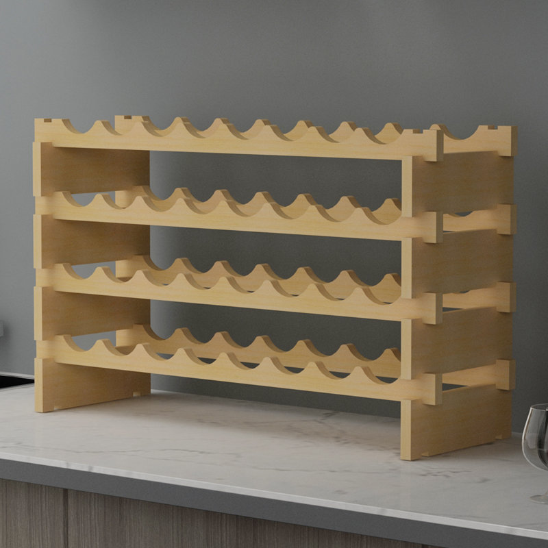 Rebrilliant Kirksey Solid Wood Floor Wine Bottle Rack in Natural Wood ...