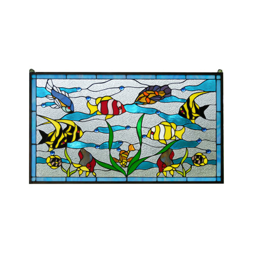 Rosecliff Heights Fish Under the Sea Stained Glass Window Panel | Wayfair