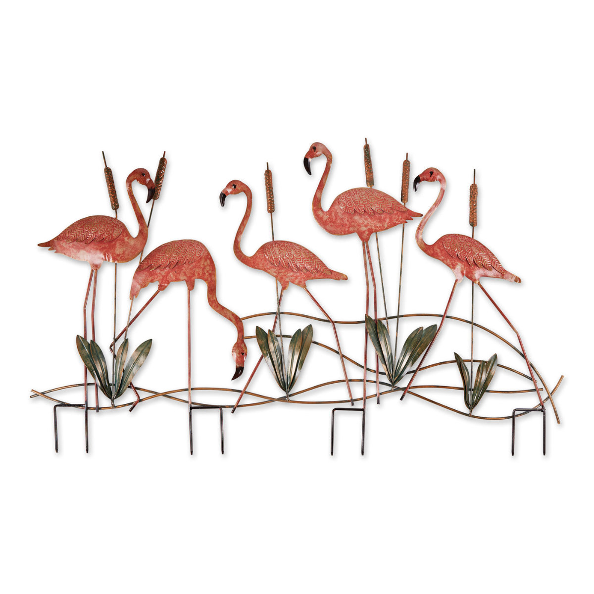 Arlmont & Co. Korissa Metal Cattails and Pink Flamingos Garden Stake ...
