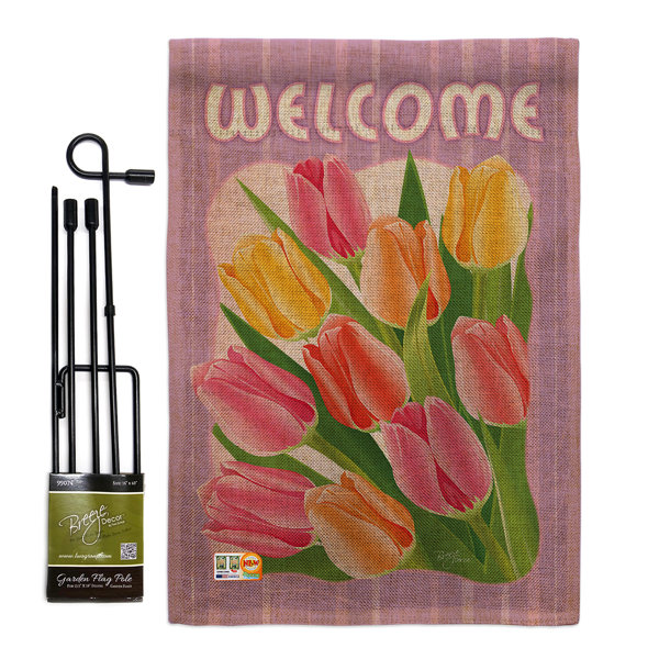 Breeze Decor Welcome Tulips 2-Sided Polyester 18.5 x 13 in. Flag Set ...