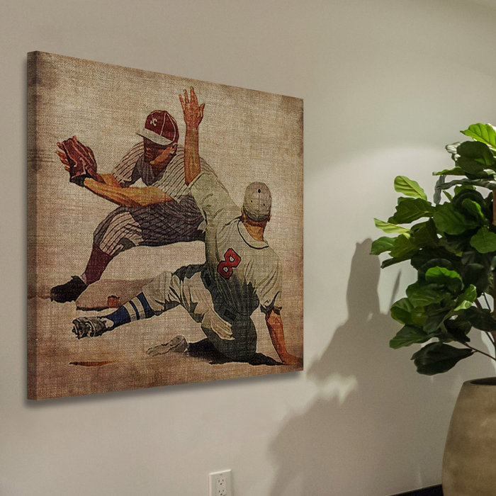 Charlton Home® Vintage Baseball Slide - Graphic Art on Canvas | Wayfair