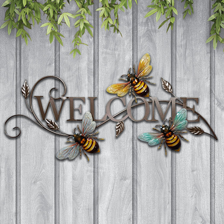 August Grove® Metal Bumble Bees Welcome Sign Wall Art & Reviews | Wayfair