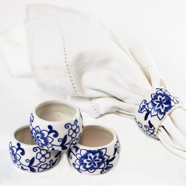 Euro Ceramica Blue Garden Napkin Rings (set Of 4) | Wayfair