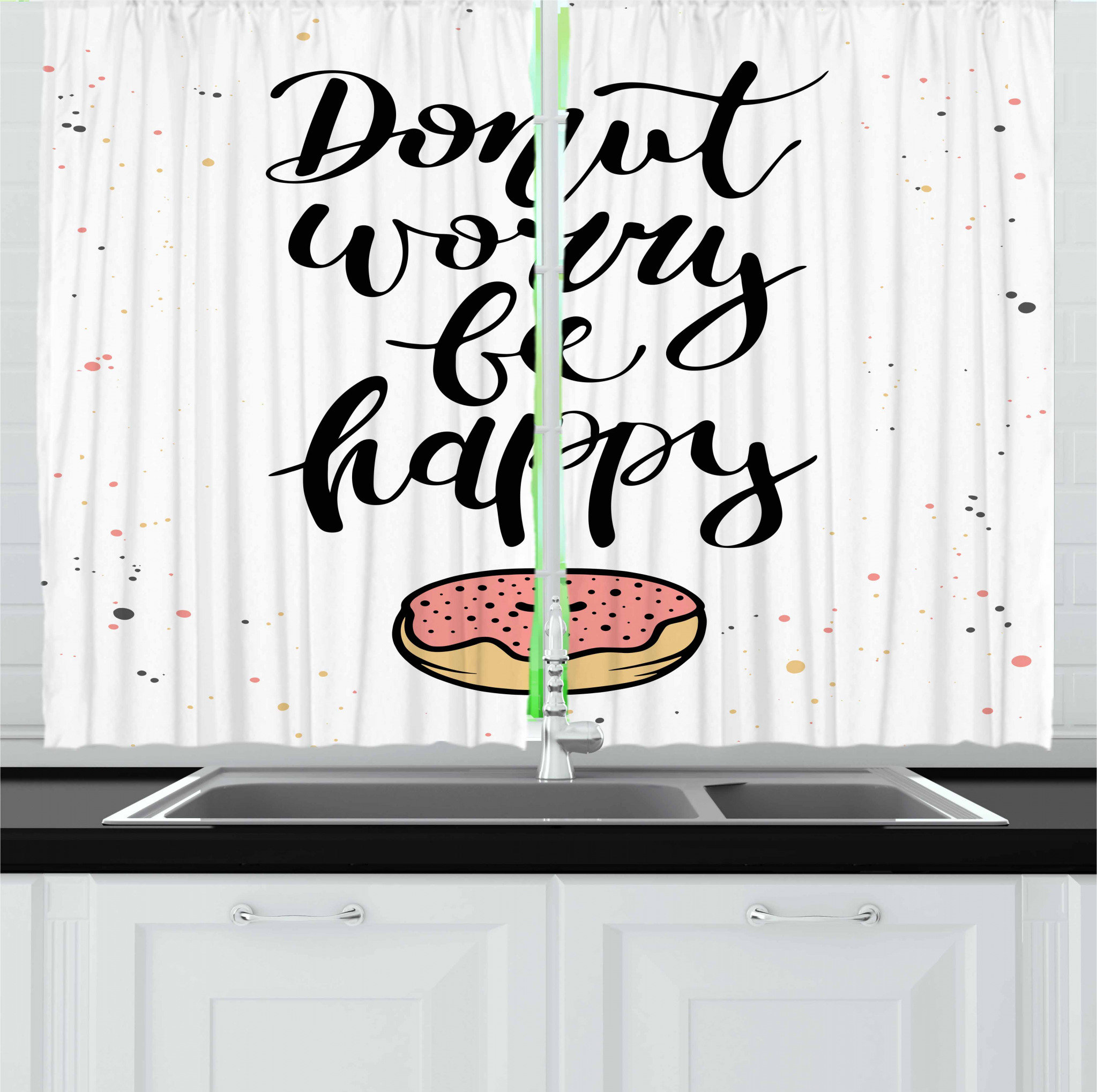 East Urban Home Tailored 55'' Kitchen Curtain in Black | Wayfair