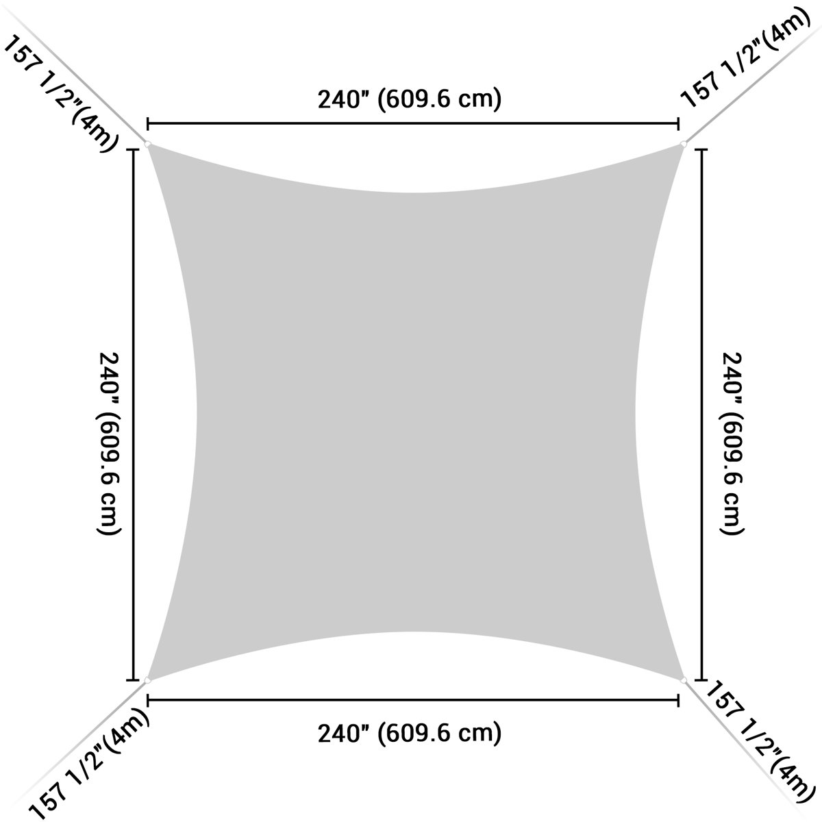 Yescom 20X20ft 97% UV Block Square Sun Shade Sail Outdoor Patio Pool ...