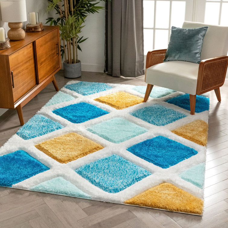 Well Woven San Francisco Geometric Shag Blue/Yellow Area Rug & Reviews ...