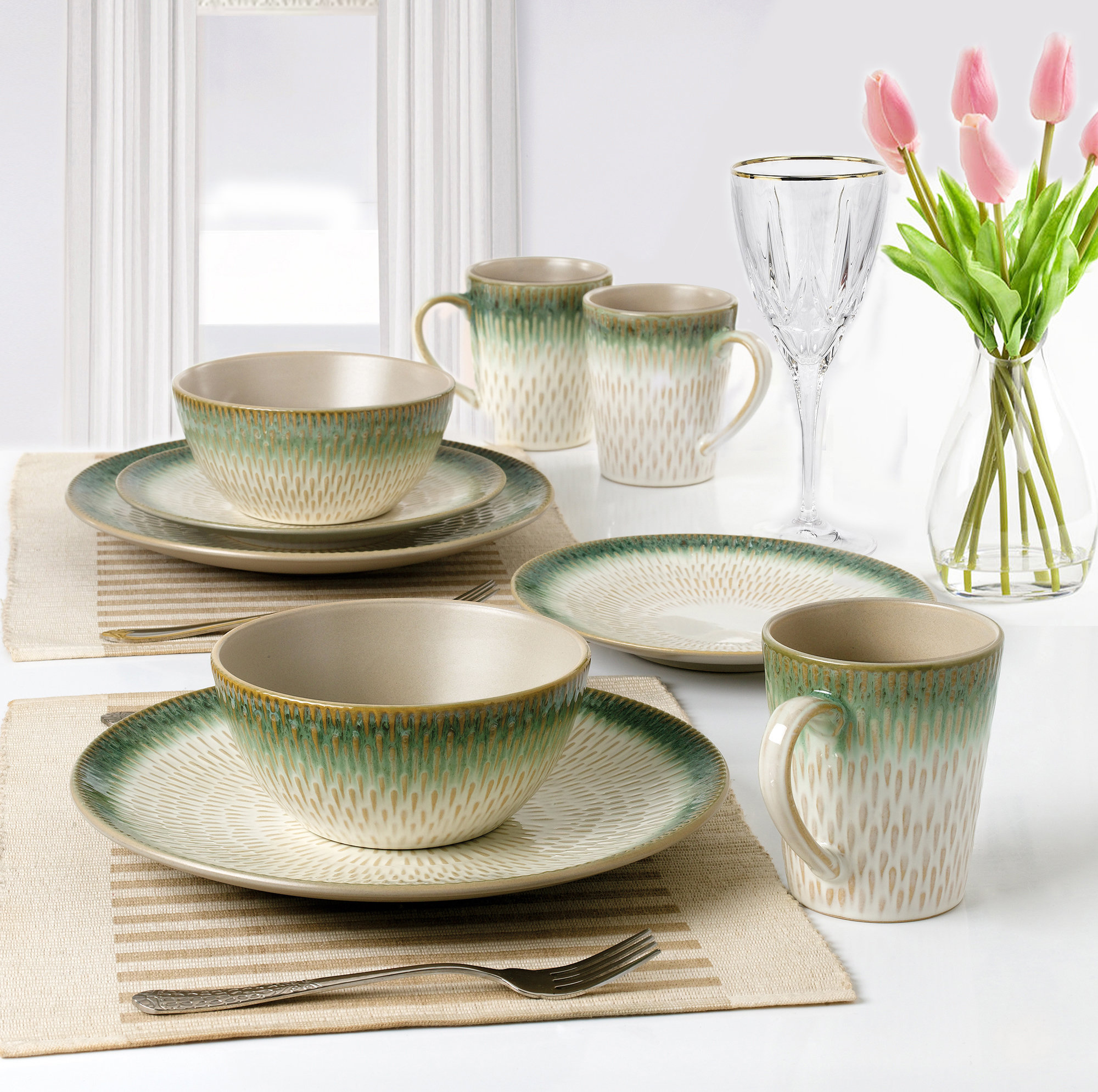 Lorren Home Trends Stoneware Dinnerware - Set of 16 & Reviews | Wayfair