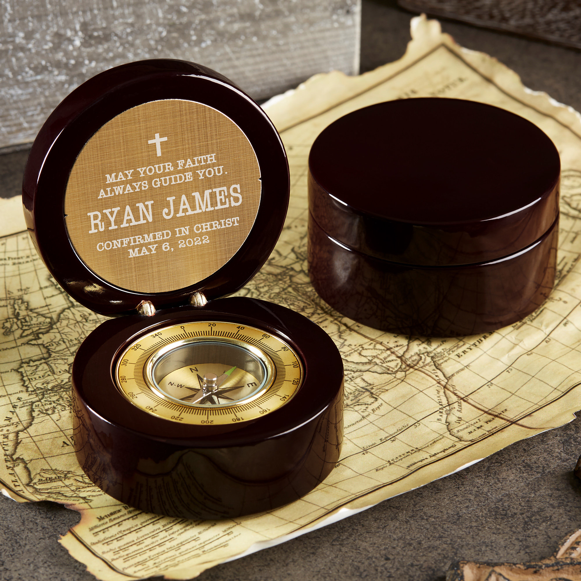 Personalization Mall Engraved Mahogany Navigator Compass | Wayfair