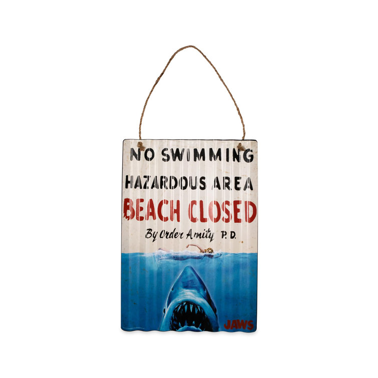 Silver Buffalo JAWS Beach Closed Corrugated Tin Sign | Wayfair