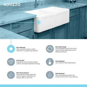 Koozzo 18'' W Double Bowl Ceramic Farmhouse Kitchen Sink & Reviews ...
