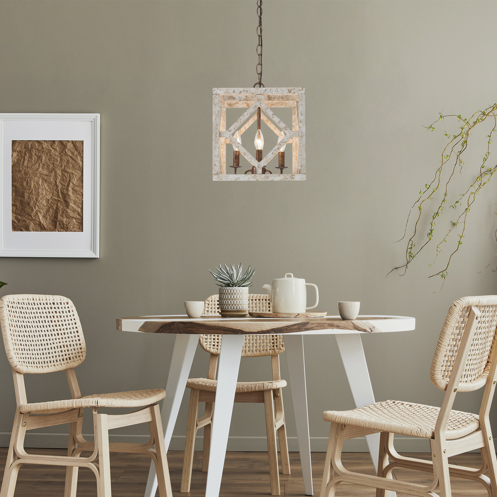 Gracie Oaks Nyele Wood Dimmable Lantern Square / Rectangle Chandelier ...