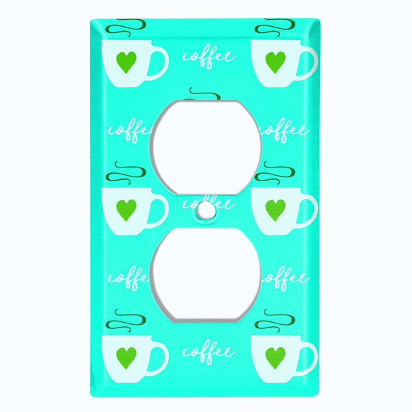 WorldAcc Coffee Cups Green Hearts Teal 1-Gang Duplex Outlet Wall Plate ...