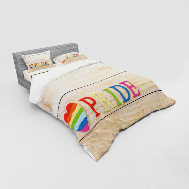 East Urban Home Ambesonne Pride Bedding Set, Colourful Striped Heart ...