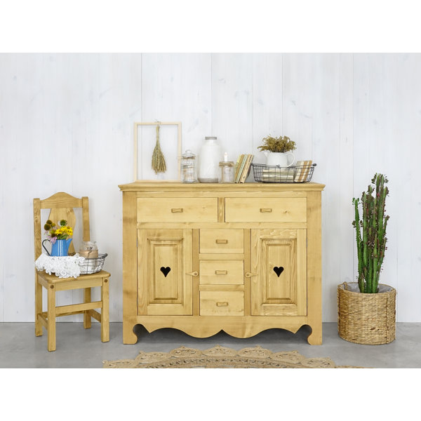 Union Rustic Lender 129Cm Wide 5 Drawer Spruce Solid Wood Sideboard ...