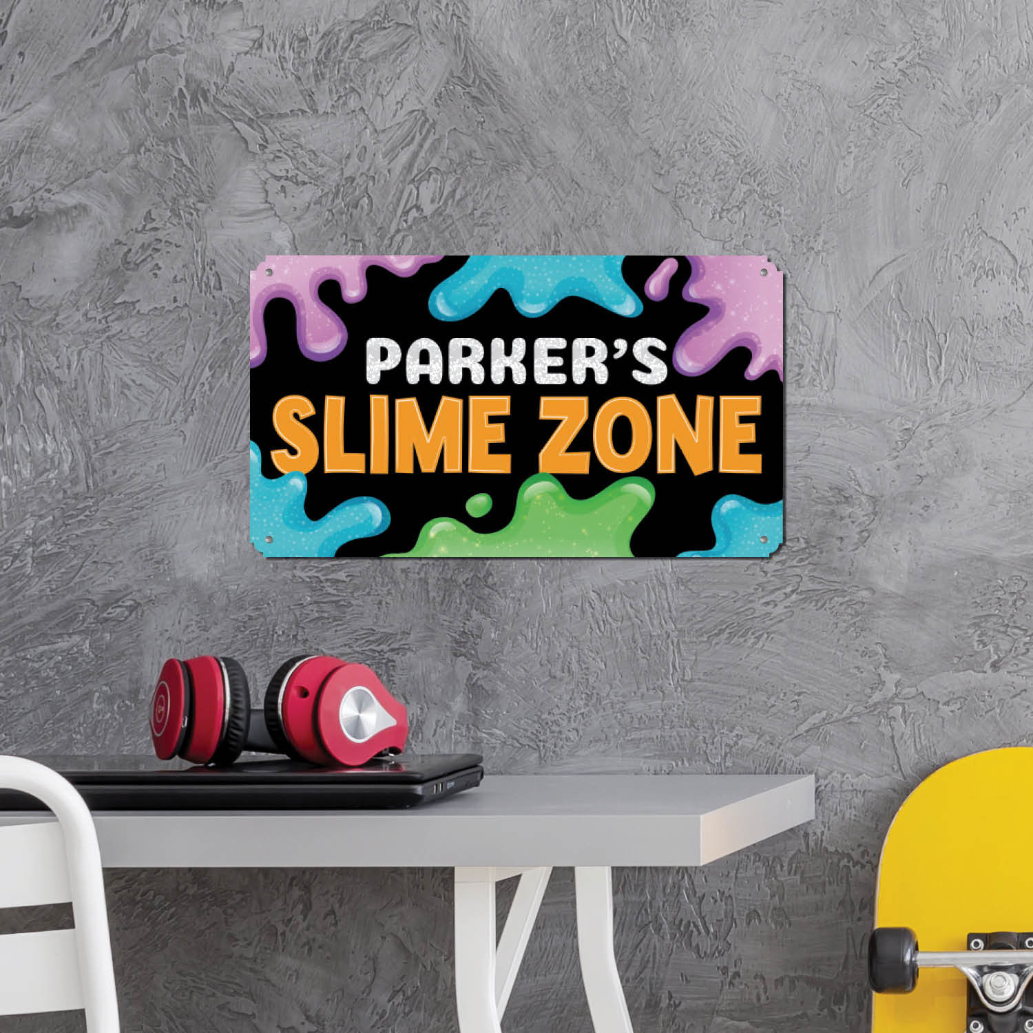 Zoomie Kids Zakhar Metal Slime Zone Personalized Door Sign | Wayfair