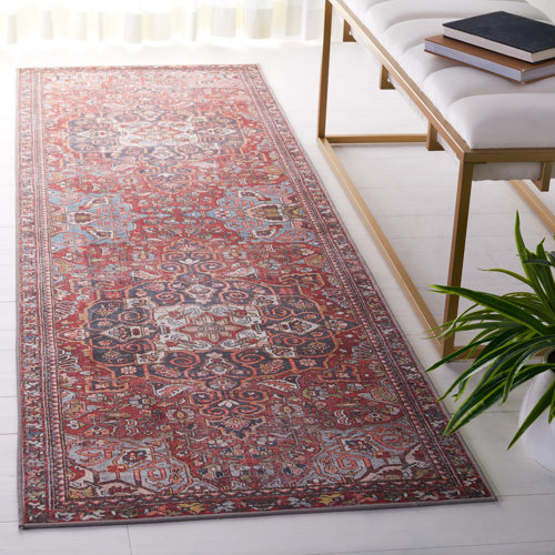 Langley Street Ziebarth Power Loom Performance Red/Navy Rug | Wayfair