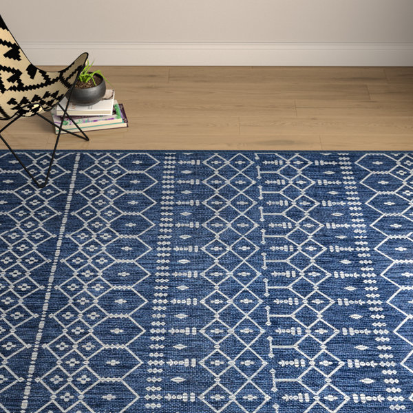 Langley Street Aitken Geometric Navy Indoor / Outdoor Area Rug ...