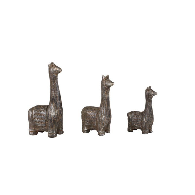 World Menagerie 3 Piece Leslee Carved Metal Llama Table Decor Figurine ...