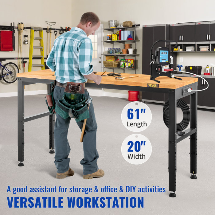 VEVOR 61" W Adjustable Height Wood Top Workbench | Wayfair