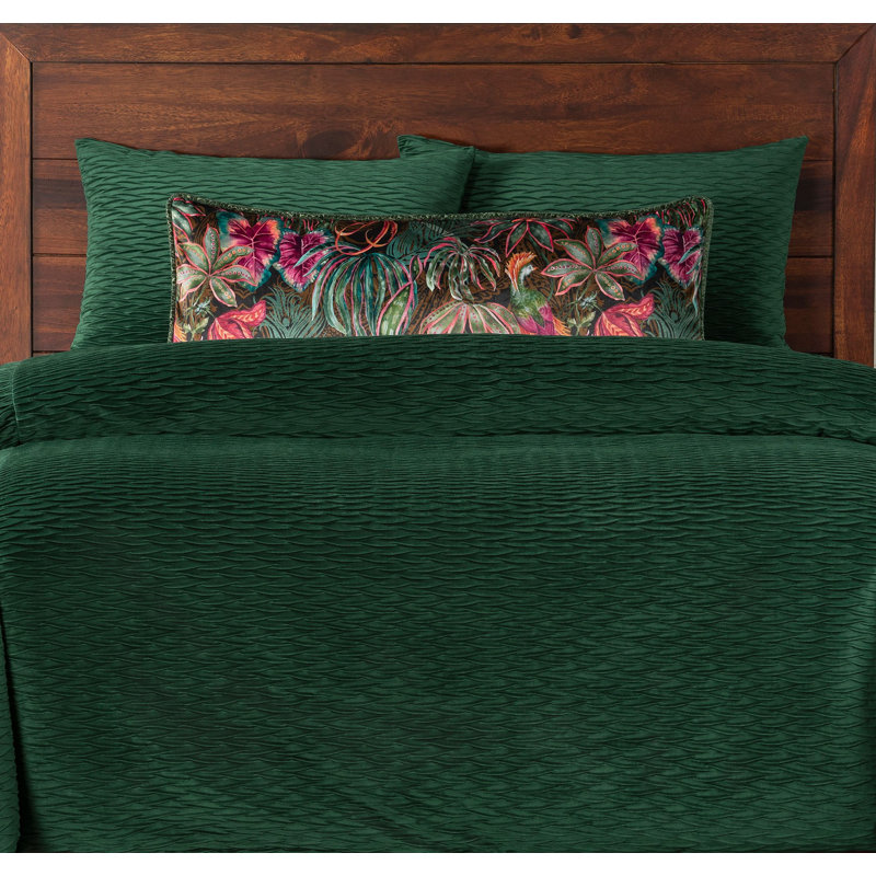 Smithsonian Pleated Velvet Emerald Green Duvet & Insert Set | Wayfair