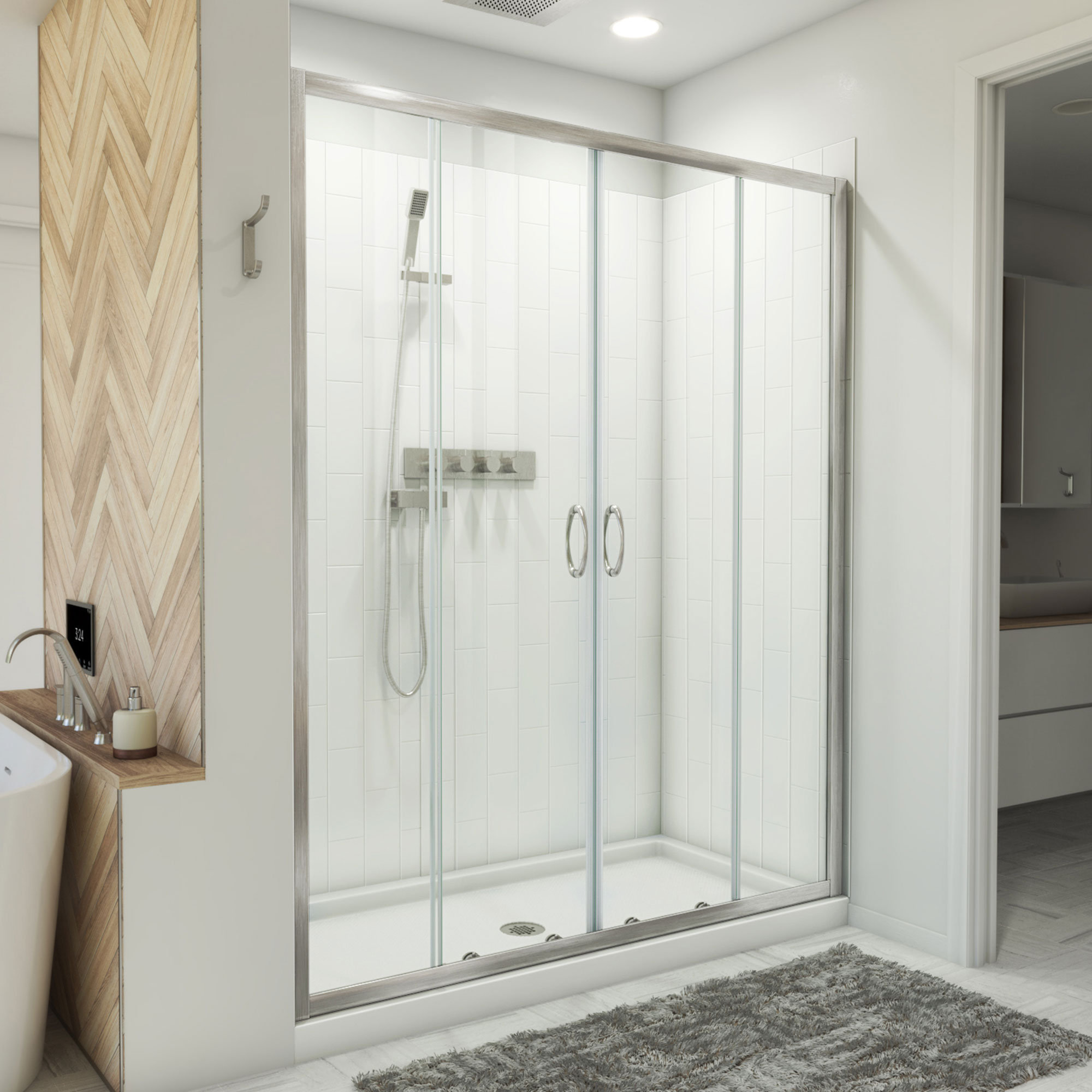 DreamLine Ensemble de douche rectangulaire sans cadre avec panneau fixe ...