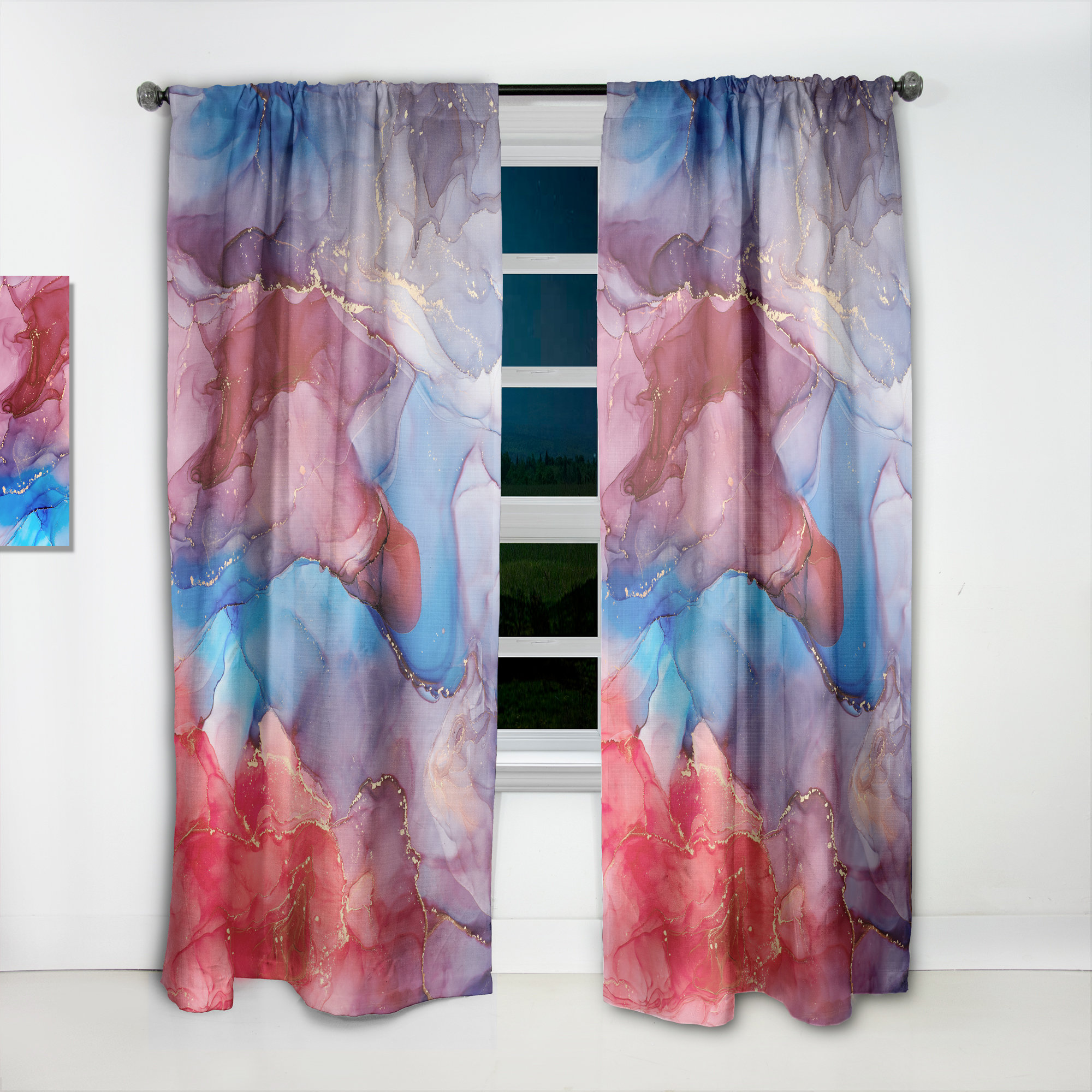 DesignArt Abstract Semi-Sheer Thermal Rod Pocket Single Curtain Panel ...