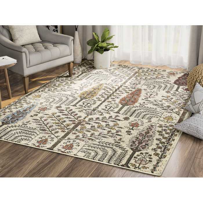 Bungalow Rose Moloney Power Loom Performance Red/Brown/Cream Rug ...