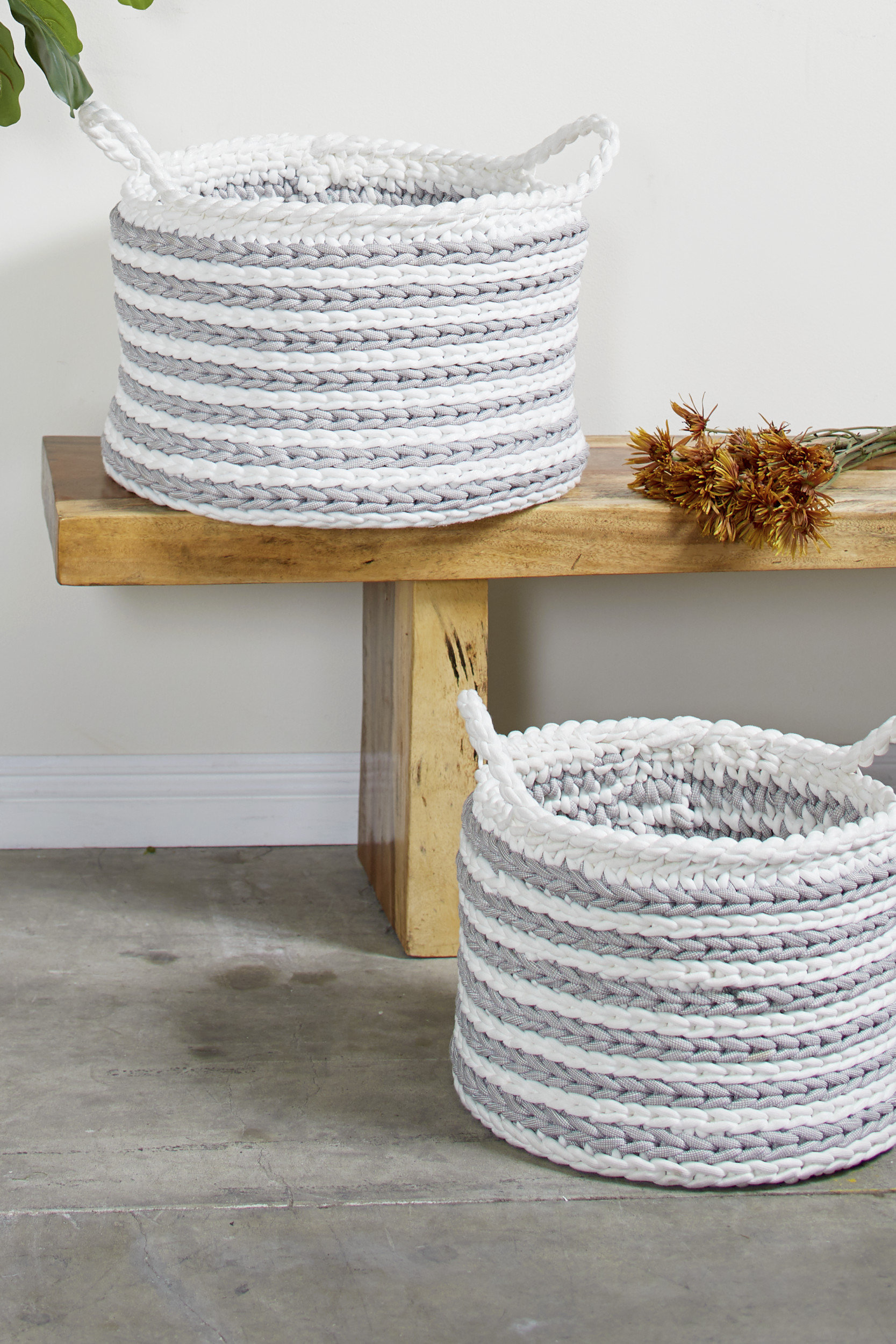 Langley Street Round Striped 2 Piece Fabric Basket Set | Wayfair