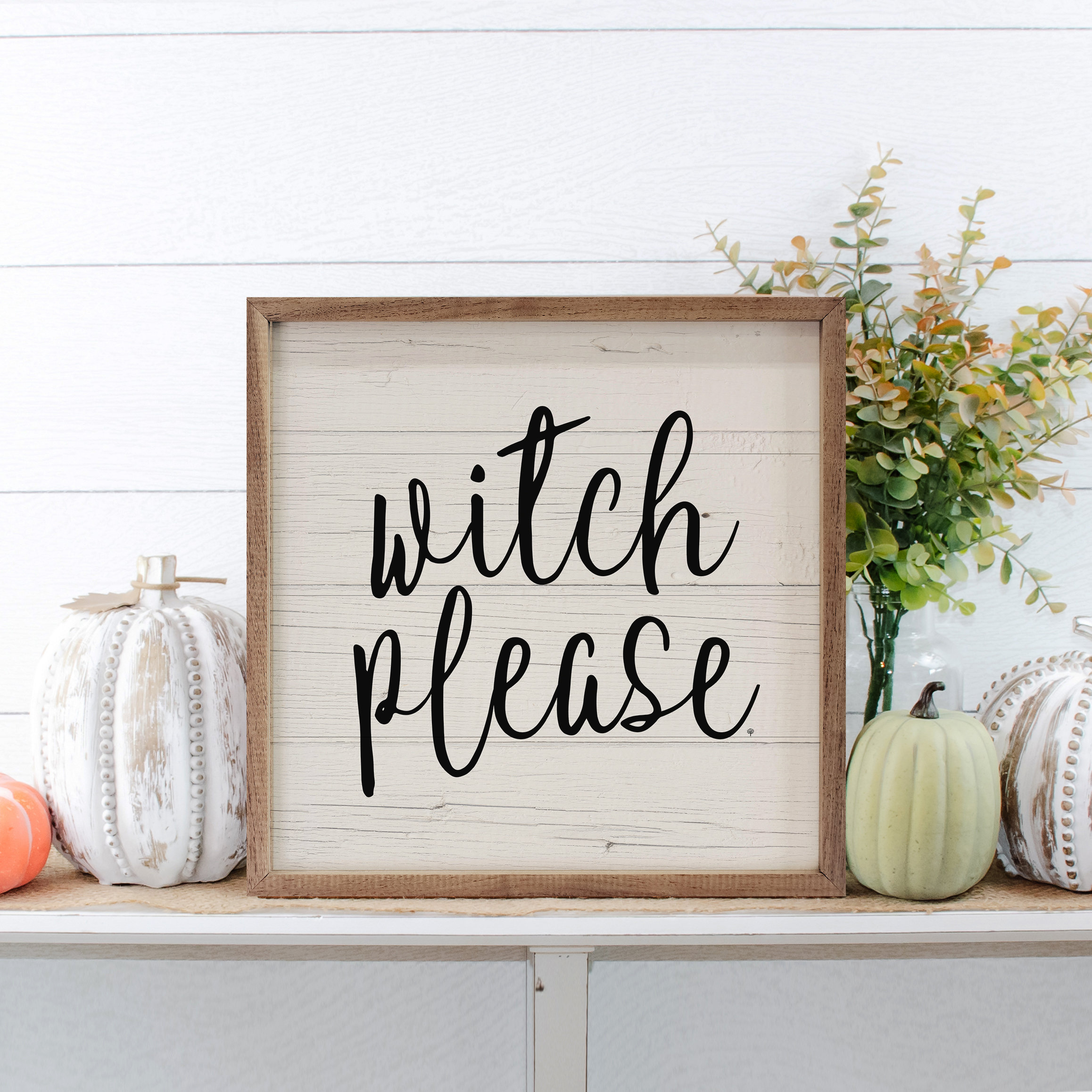 Trinx Witch Please Whitewash - Picture Frame Graphic Art on Wood | Wayfair