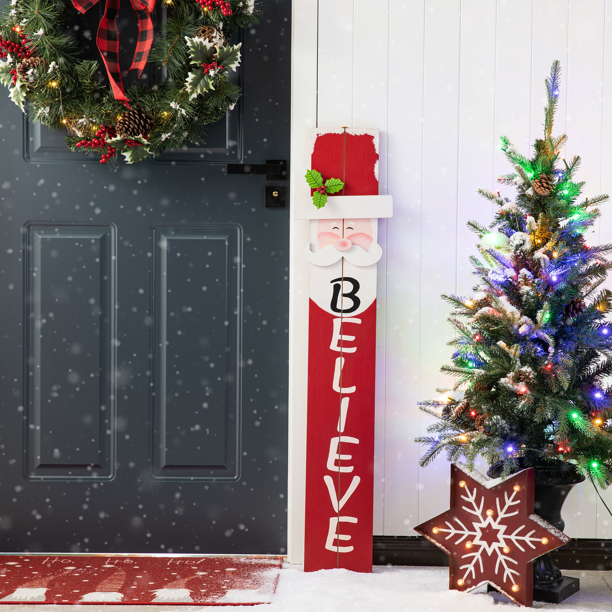 The Holiday Aisle® 42"H Christmas Wooden Santa Porch Sign - BELIEVE ...