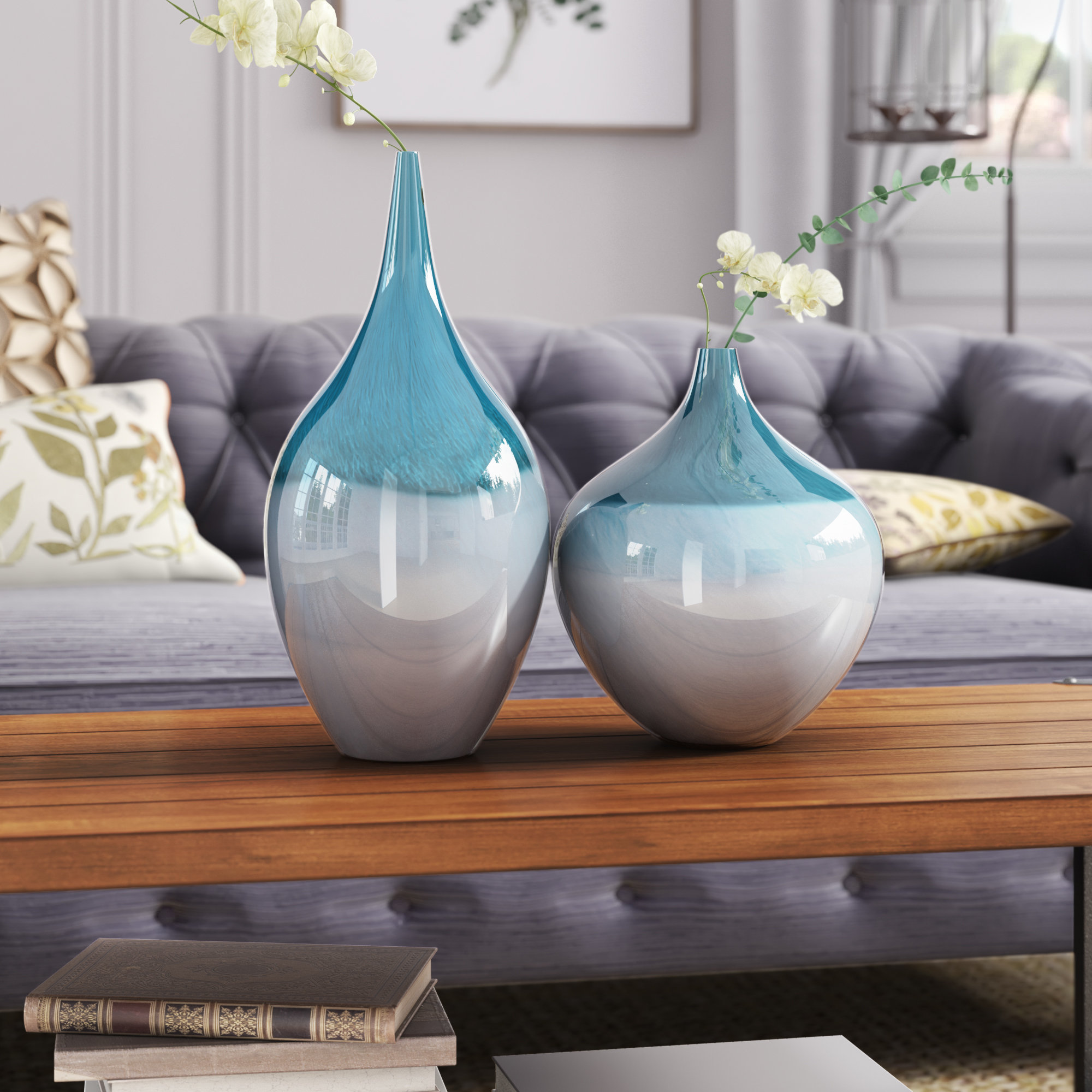 Rosecliff Heights 2 Piece White/Green Glass Table Vase Set & Reviews ...