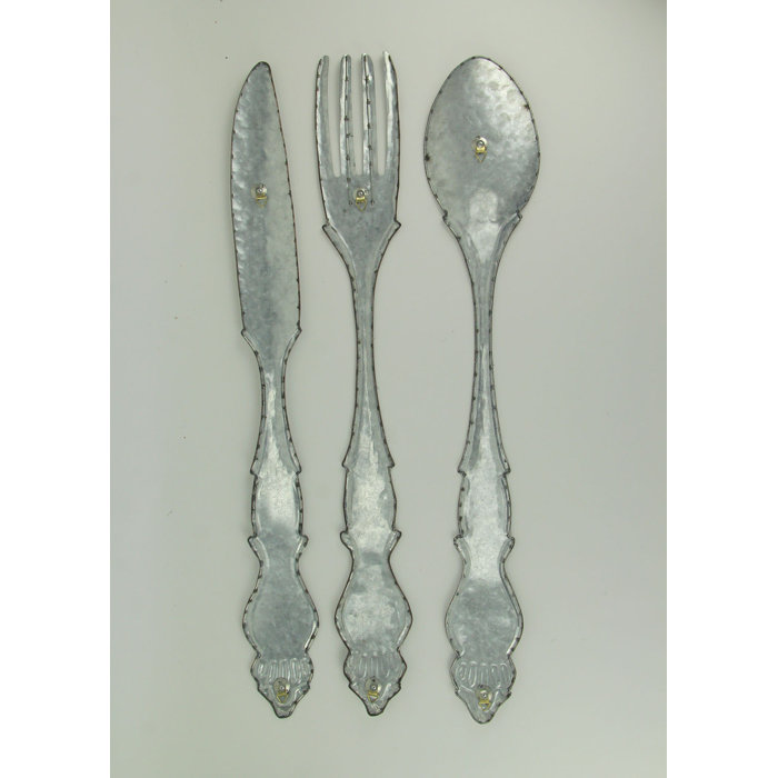 One Allium Way® 3 Piece Galvanized Metal Fork Spoon Knife Kitchen Wall ...