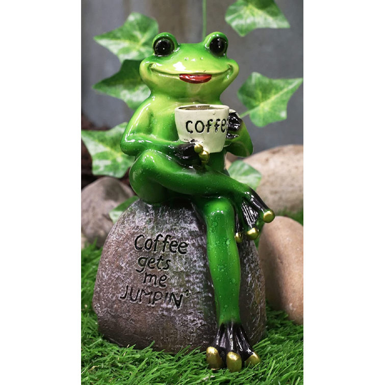 Trinx Toad Frog Drinking Coffee Sculpture | Wayfair