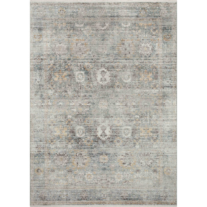 Loloi Rugs Bonney Power Loom Performance Teal/Gold Rug | Wayfair