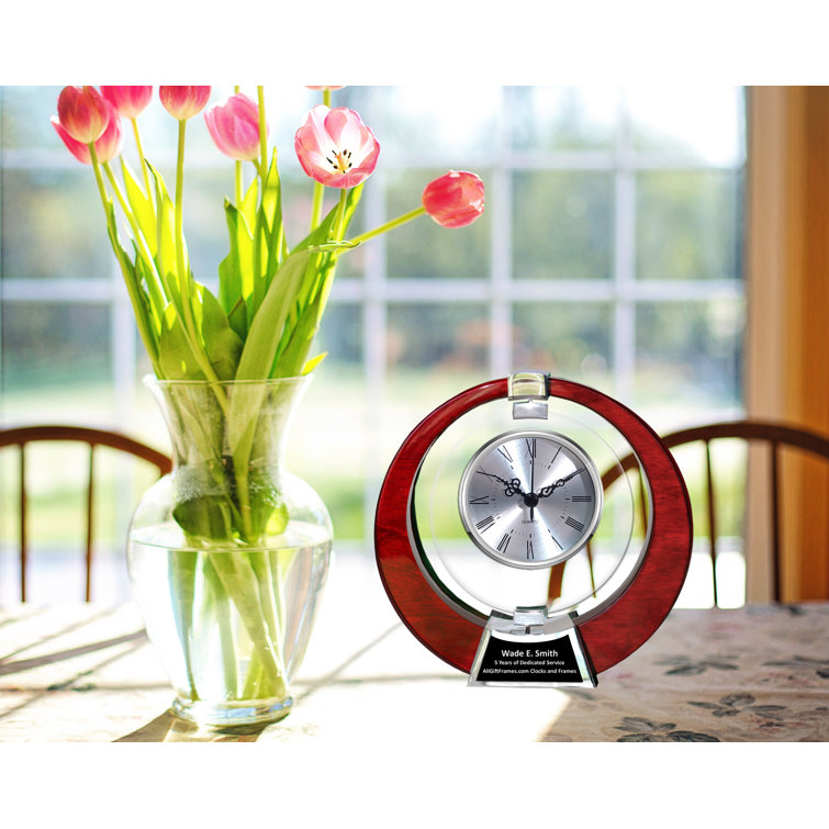 AllGiftFrames Unique Spinning Desk Clock Rotating 360 Degree Glass Wood ...