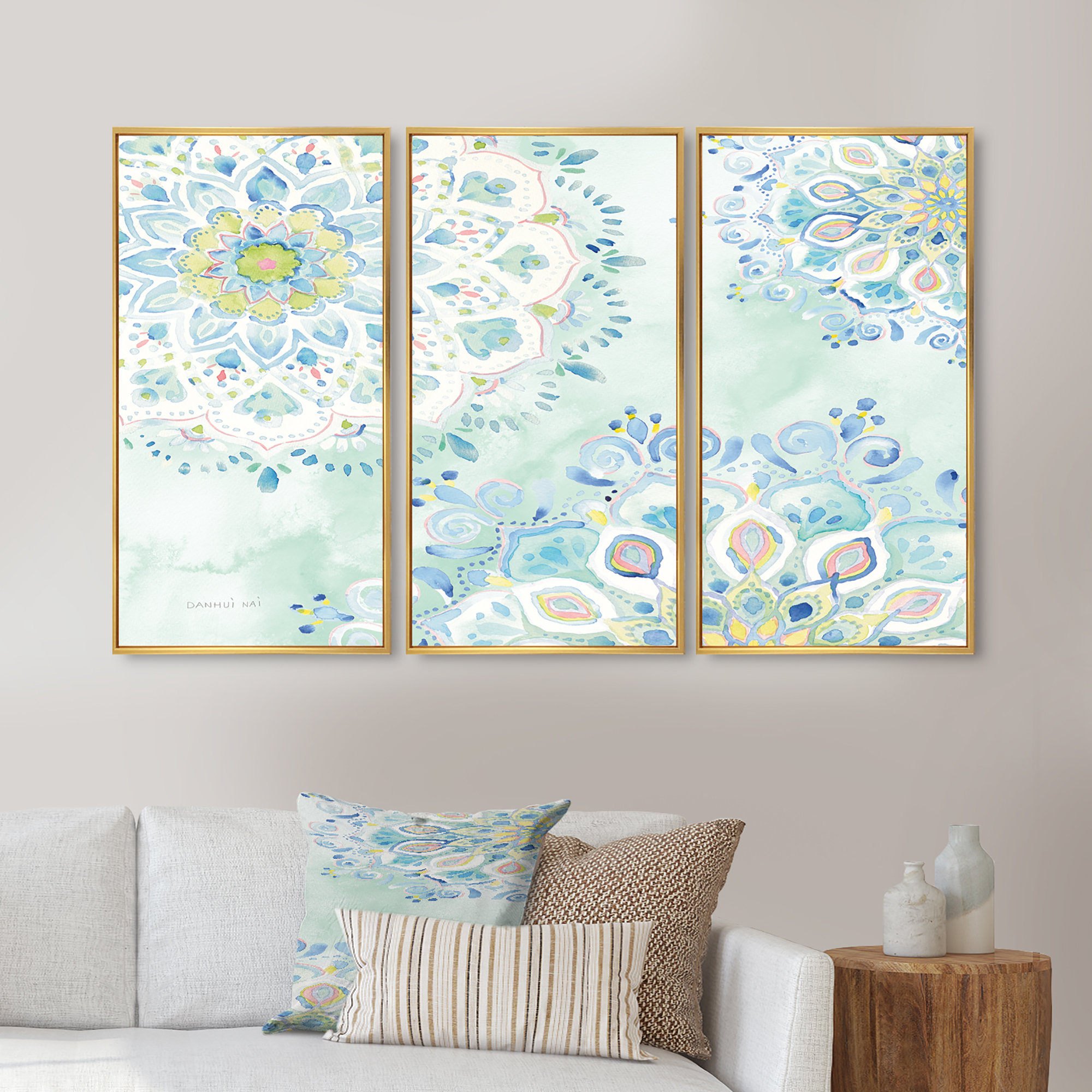 DesignArt Watercolor Mandalas III - 3 Piece Picture Frame Painting on ...