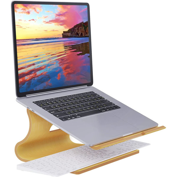 Ebern Designs Laptop Stand For Desk, Wooden Tablet Stand, Stable ...