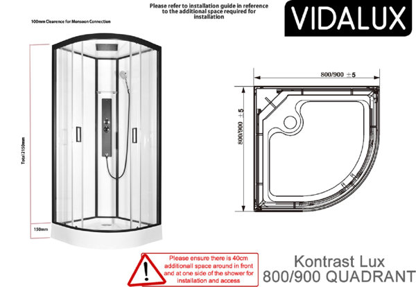 Vidalux Kontrast Lux 900 x 900 Quadrant Hydro Shower Cabin | Wayfair.co.uk