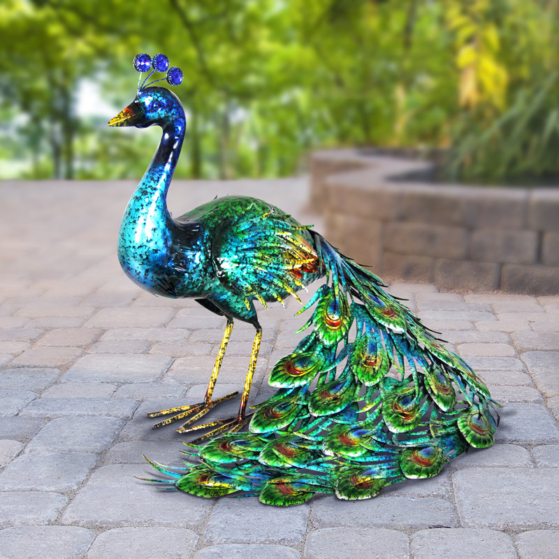 Bayou Breeze Pratt Metal Standing Peacock Statue And Reviews Wayfair