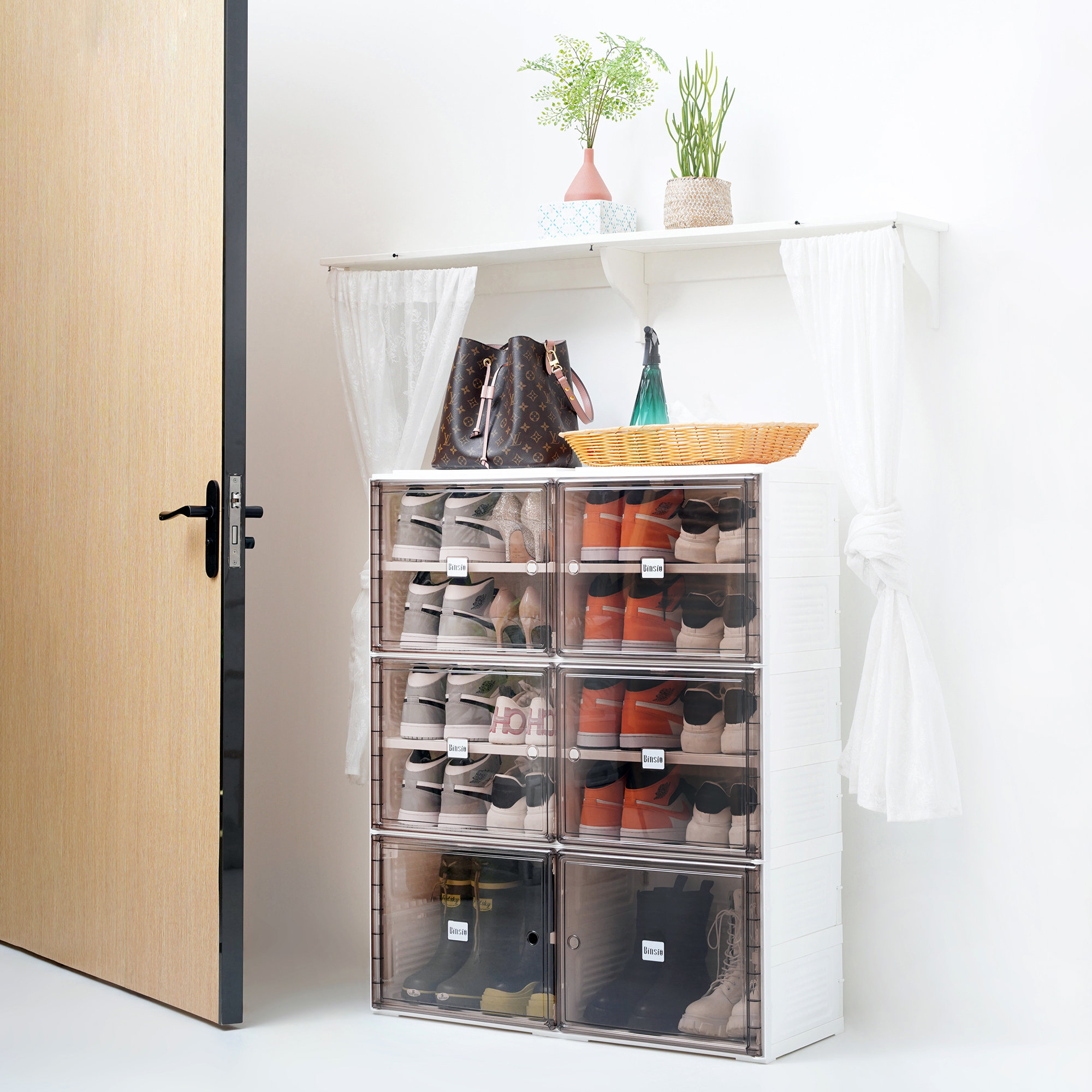 Rebrilliant 20 Pairs Brown Plastic Shoe Storage Cabinet | Wayfair