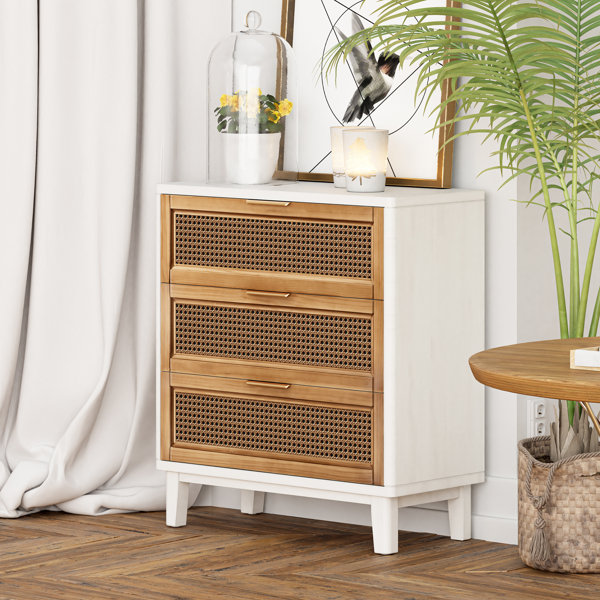 Bay Isle Home Aril 3-Drawer Woven Cane Front Accent Chest, Mid Century ...