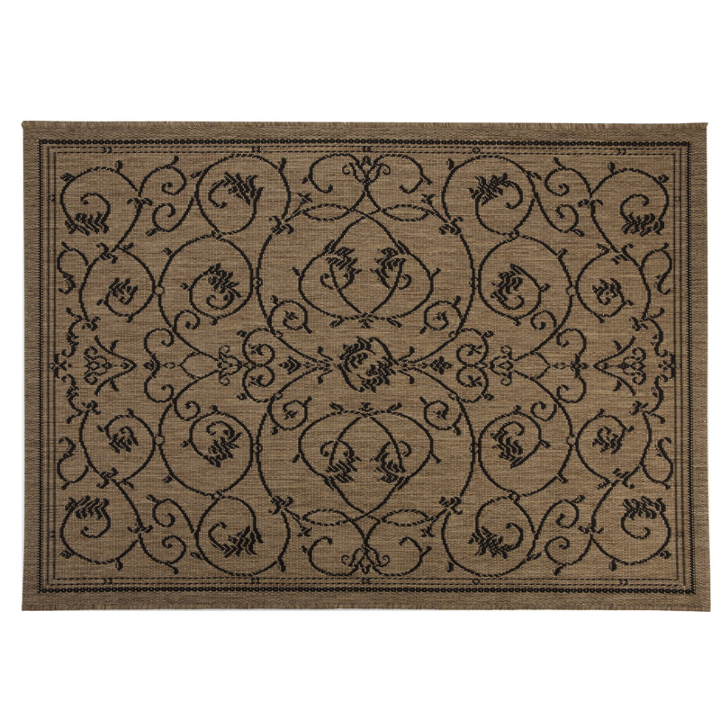 Plow & Hearth Veranda Scroll Brown Indoor/Outdoor Area Rug | Wayfair