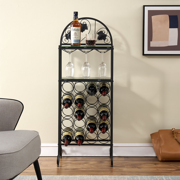 Lark Manor Ackerman 20 Bottle Floor Wine Bottle & Glass Rack in Black ...