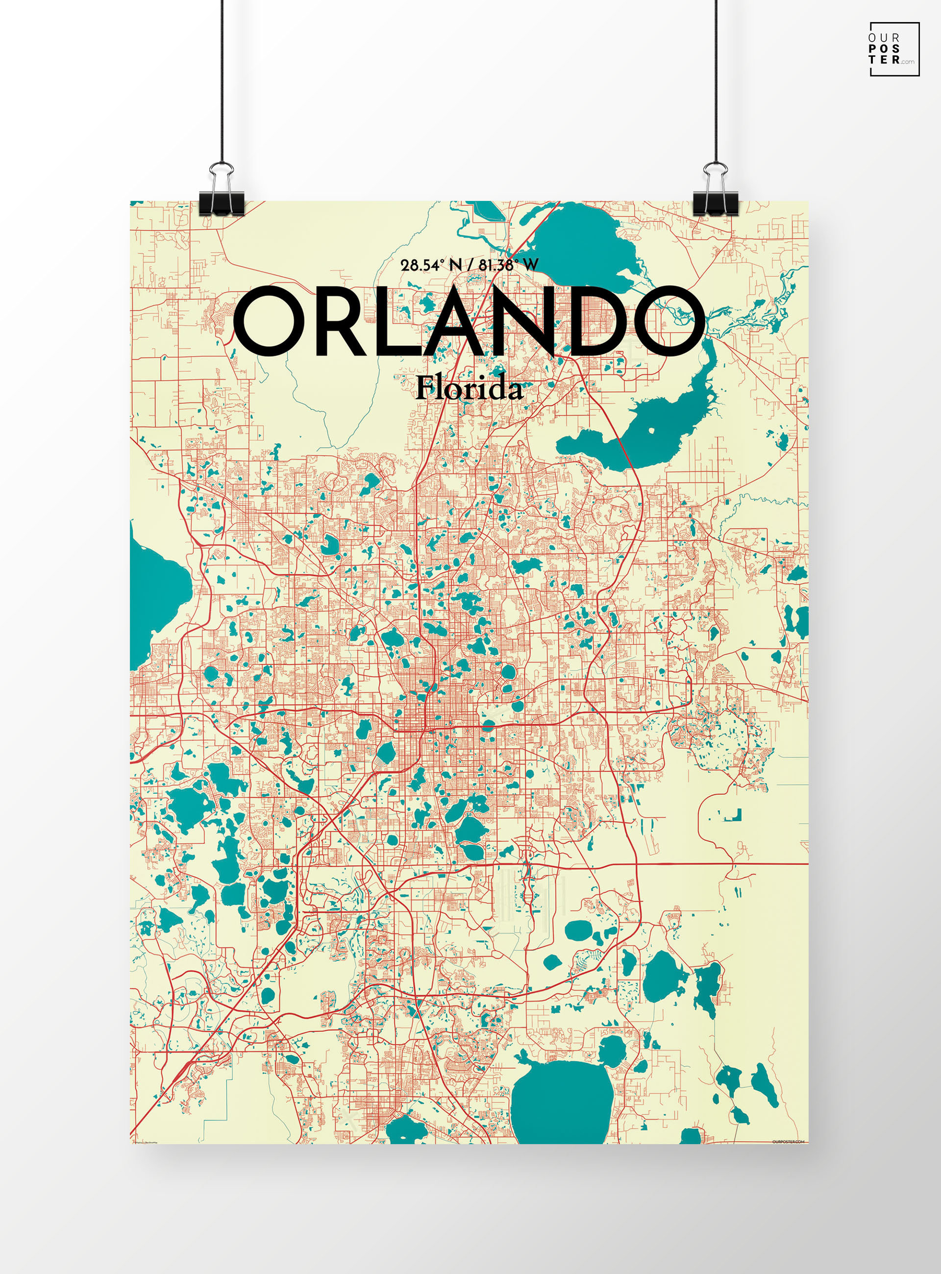 OurPoster.com Orlando City Map - Panoramic Graphic Art | Wayfair