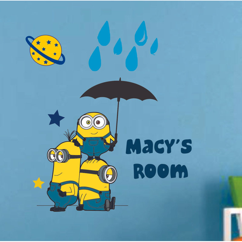 Design With Vinyl Minion Minions Umbrella Rain Cartoon Customized Wall ...