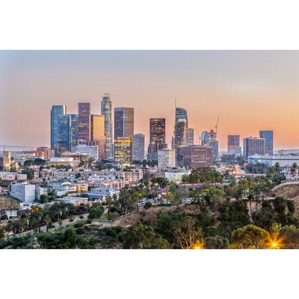 Hokku Designs Los Angeles Skyline - Wrapped Canvas Photograph | Wayfair
