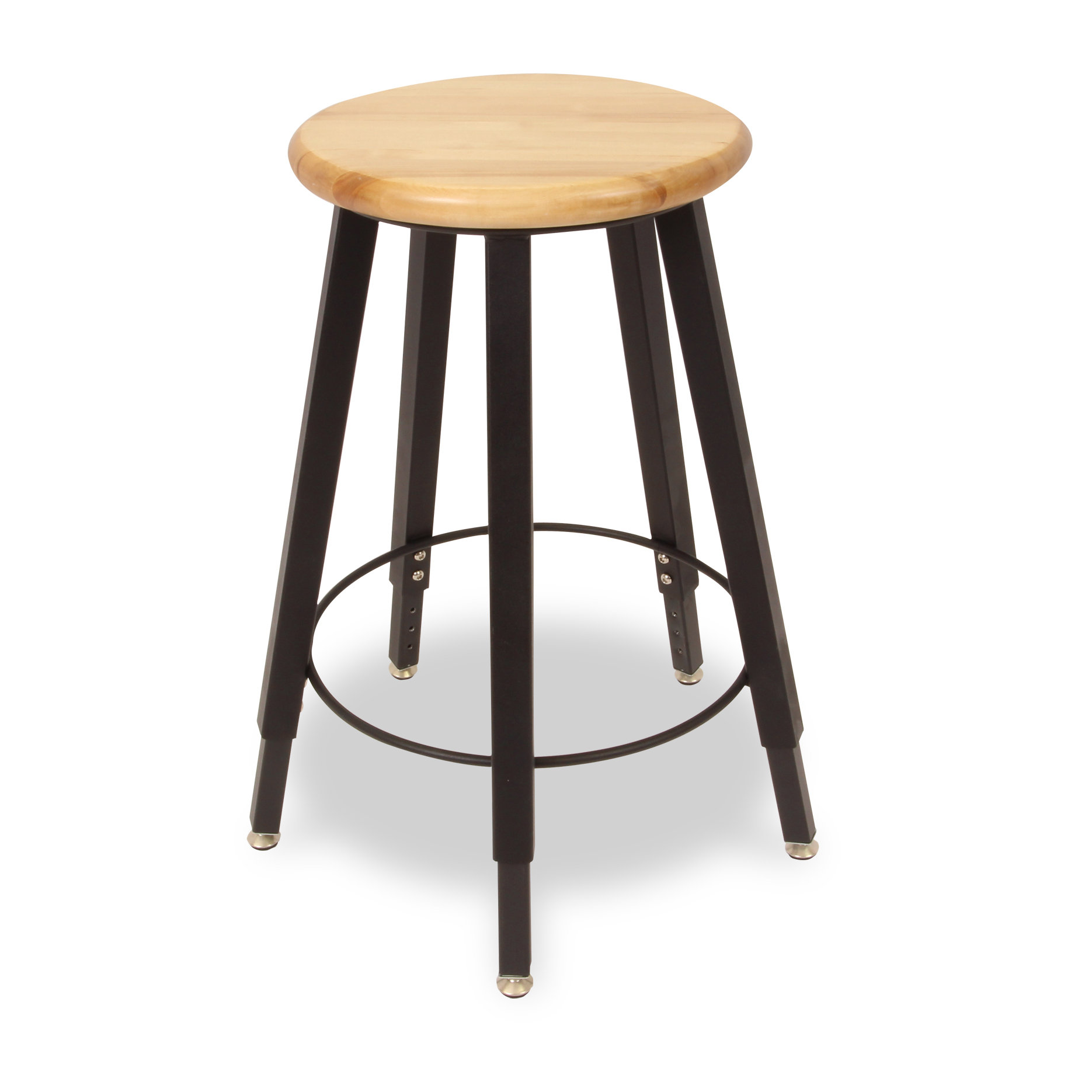 WB Manufacturing Adjustable Height Round Hardwood Seat 5 Leg Stool ...