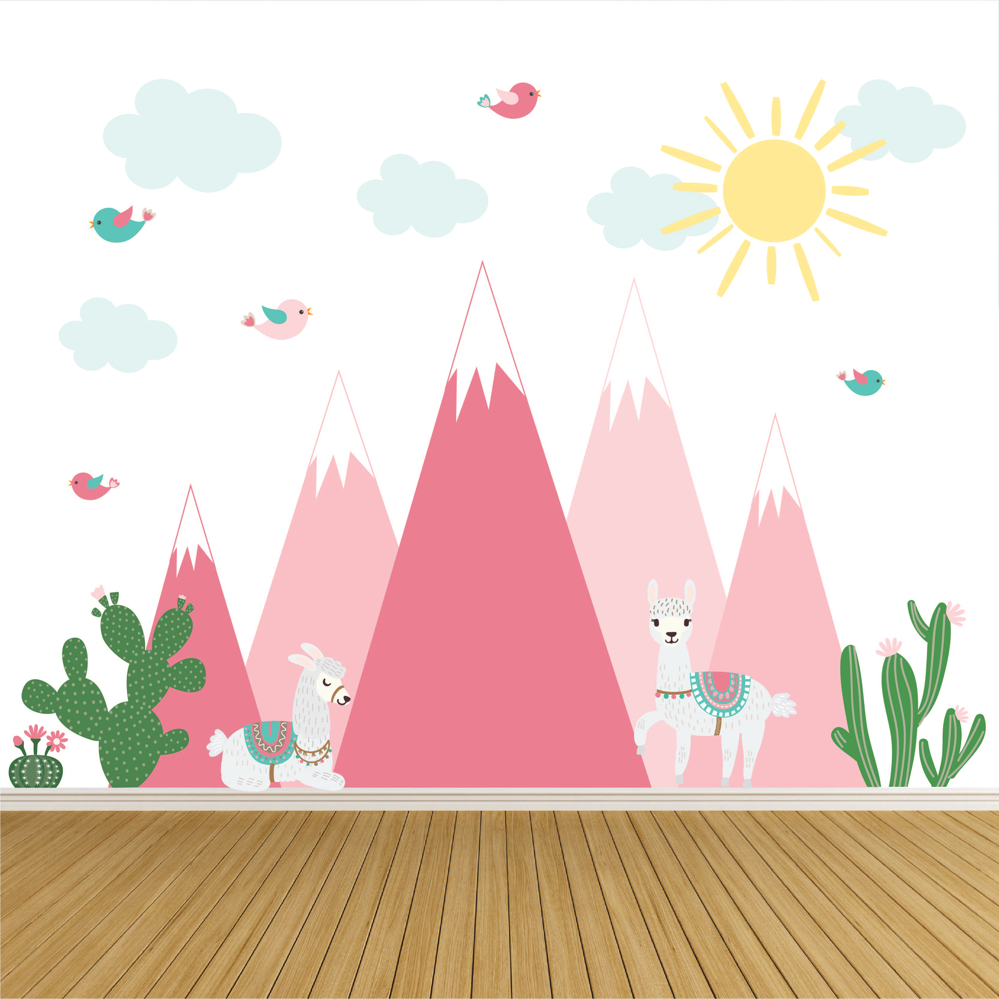 Modern Walls Mountain Llama's And Cactus Wall Decal | Wayfair