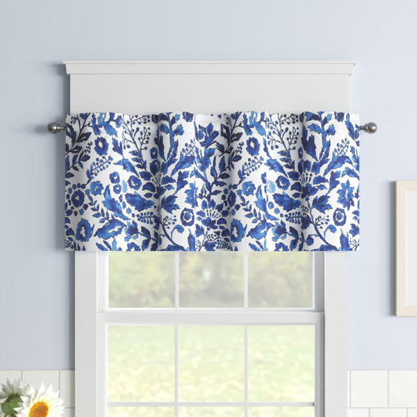 Andover Mills™ Javier Floral Tailored 52'' Window Valance in White/Navy ...